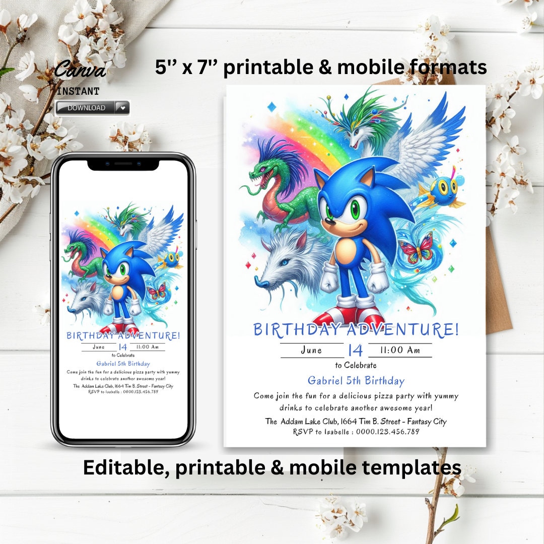 Editable Sonic the Hedgehog Invitation Template, Sonic the Hedgehog ...