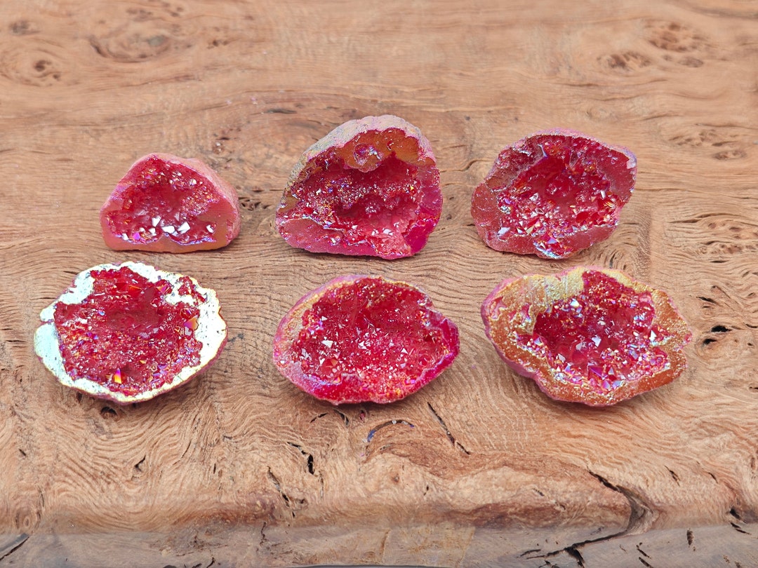 Red Aura Quartz Geode Cluster - Rainbow Aura Quartz Geode Cluster ...