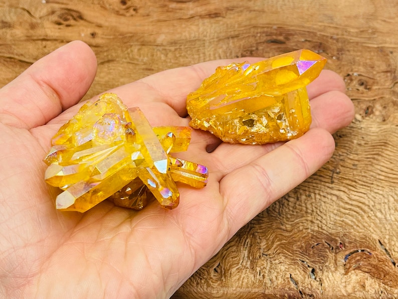 Yellow Aura Crystal Cluster - Rainbow Aura Quartz Cluster - Gemstone ...