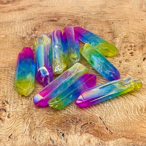 Multicolor Aura Crystal Point - Rainbow Aura Quartz Point - Gemstone ...