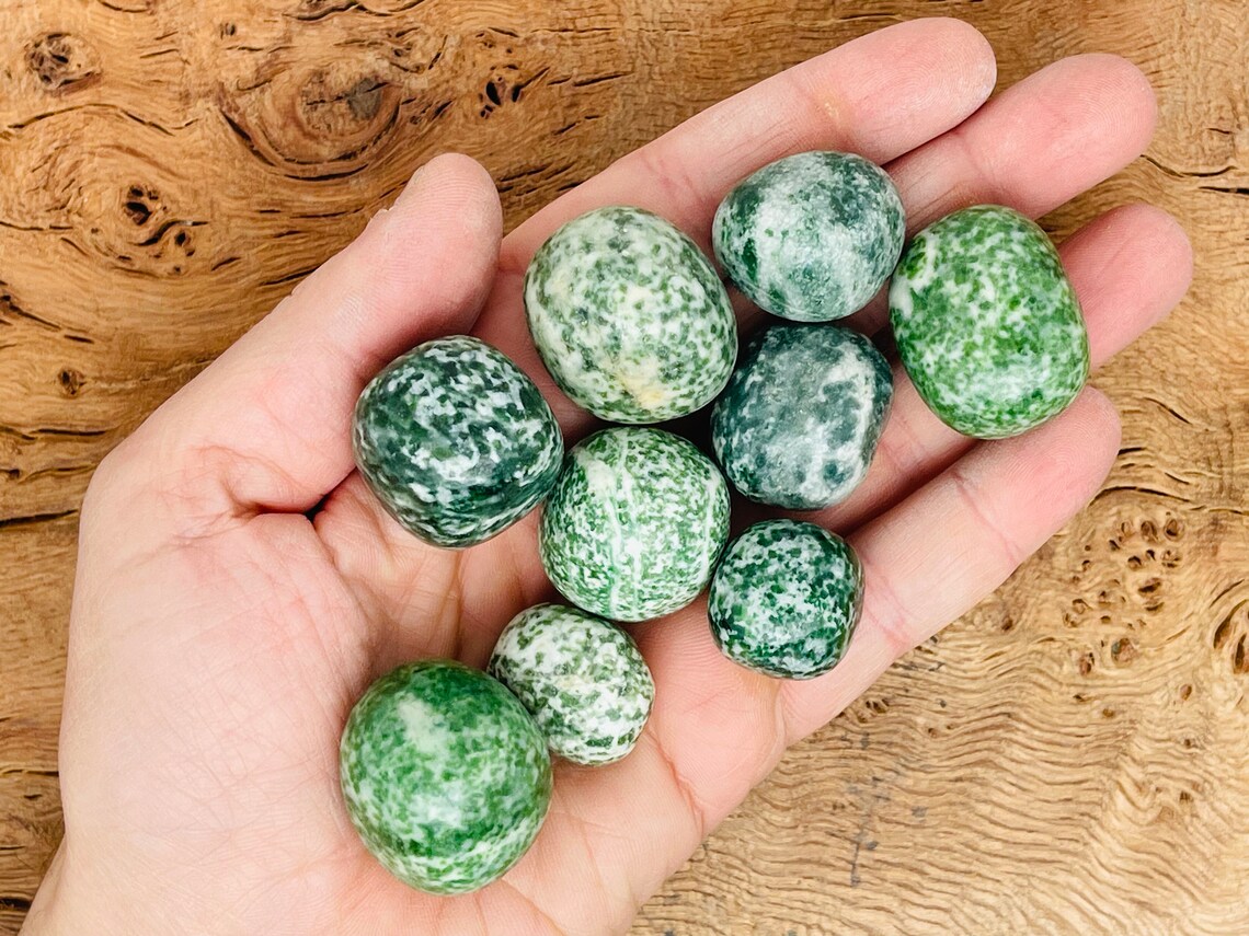 Qinghai Tumbled Stone - Green Dot Jade Chinese Green Jade - Meditation ...
