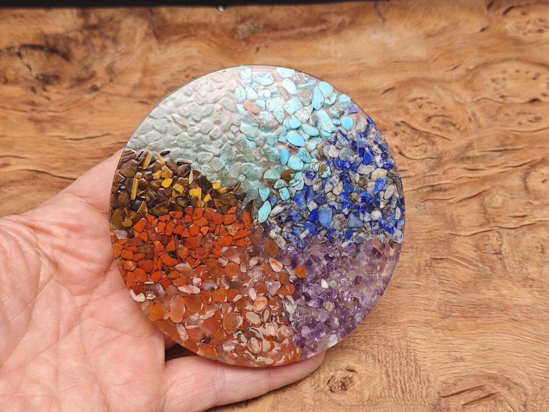 Seven Chakra Chips Round Crystal - Resin With Crystal - Genuine ...