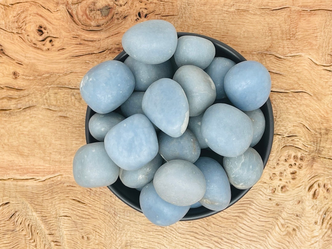 Angelite Tumbled Crystal - Natural Angelite Stones - Light Blue ...