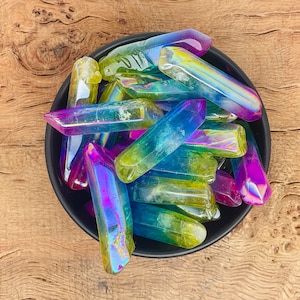 Multicolor Aura Crystal Point - Rainbow Aura Quartz Point - Gemstone ...