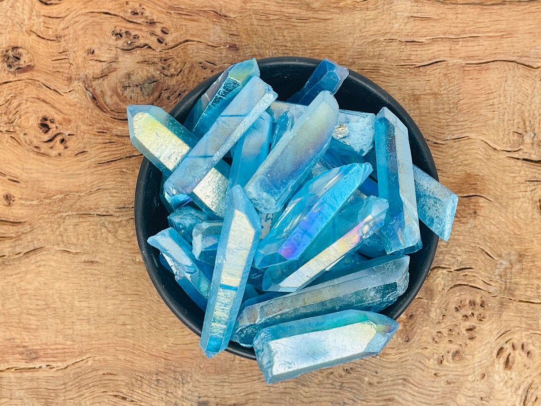 Blue Aura Crystal Point - Rainbow Aura Quartz Point - Gemstone Aura ...