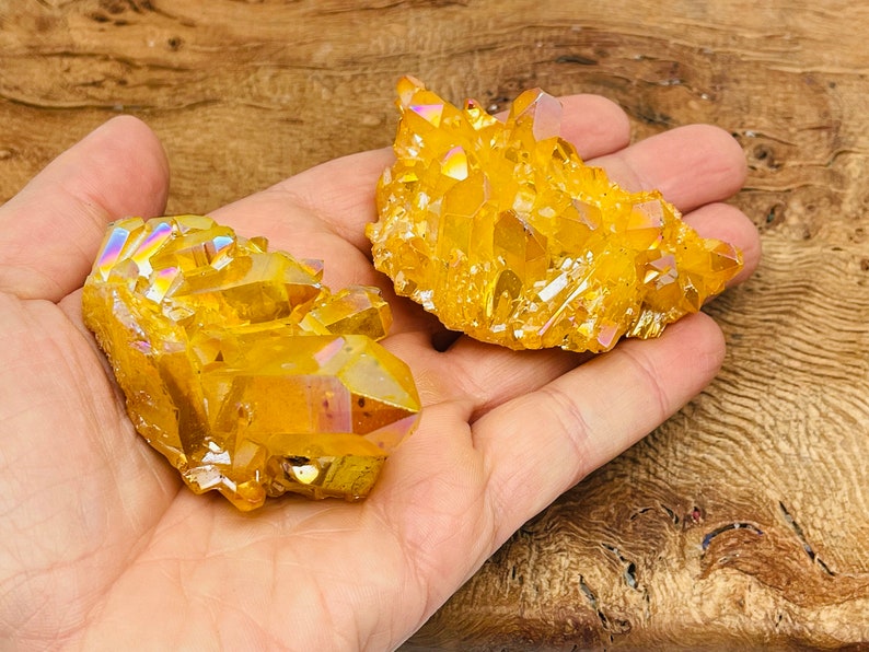 Yellow Aura Crystal Cluster - Rainbow Aura Quartz Cluster - Gemstone ...