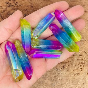 Multicolor Aura Crystal Point - Rainbow Aura Quartz Point - Gemstone ...