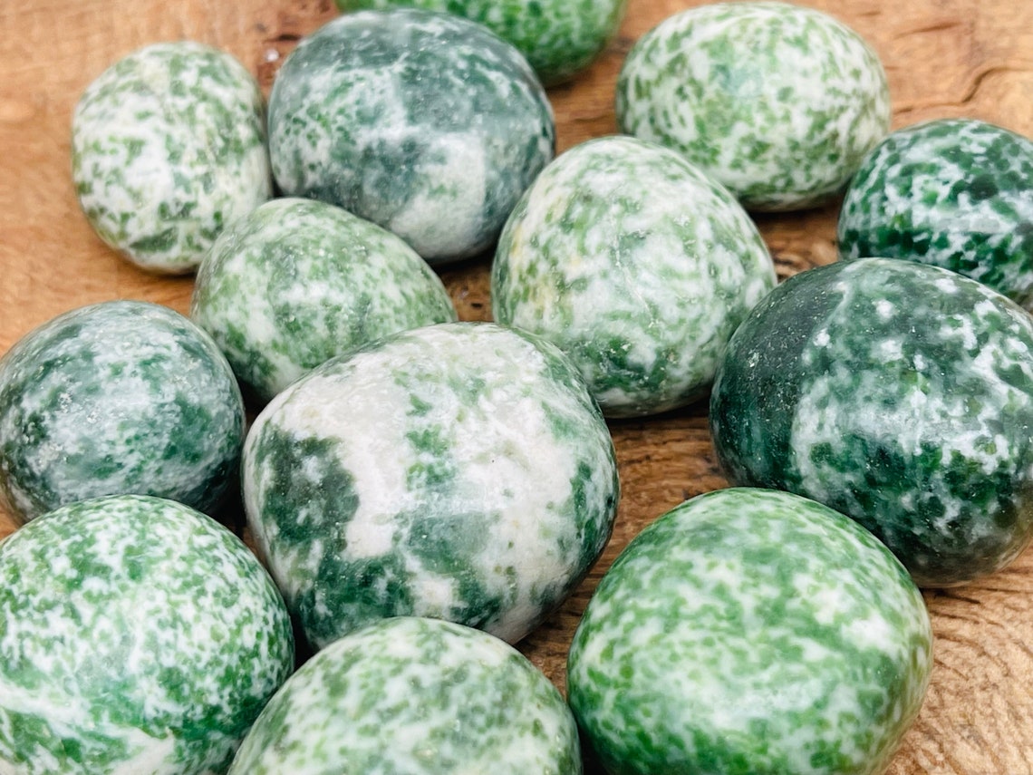 Qinghai Tumbled Stone - Green Dot Jade Chinese Green Jade - Meditation ...