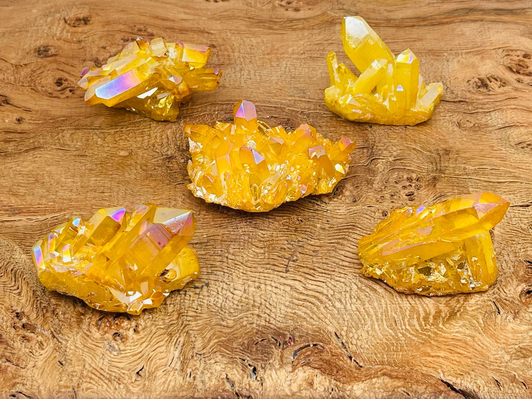Yellow Aura Crystal Cluster - Rainbow Aura Quartz Cluster - Gemstone ...