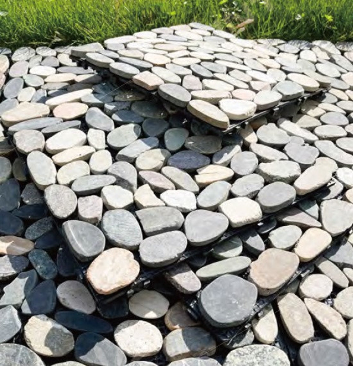 Natural Stone Pebble Tiles 4 Pcs, Colorful Mosaic Floor Tiles for Home ...