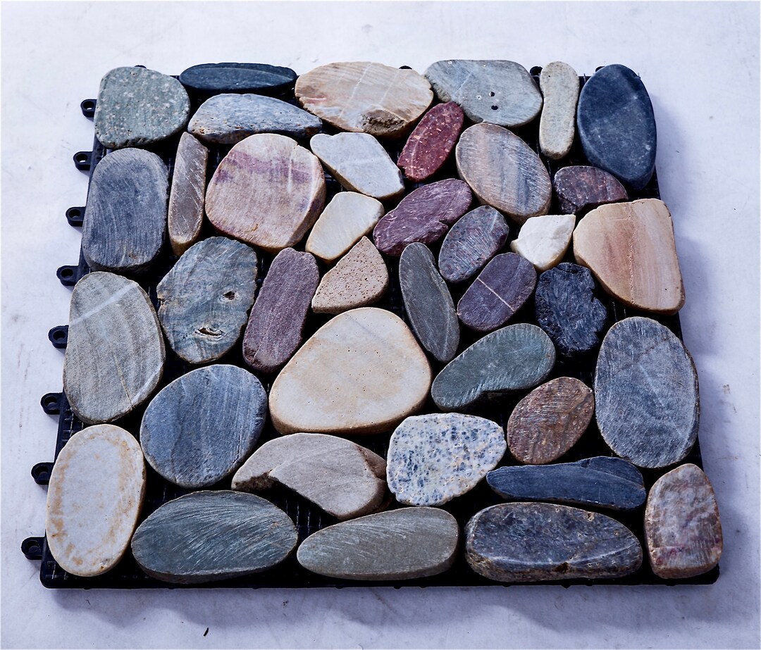 Natural Stone Pebble Tiles 4 Pcs, Colorful Mosaic Floor Tiles for Home ...