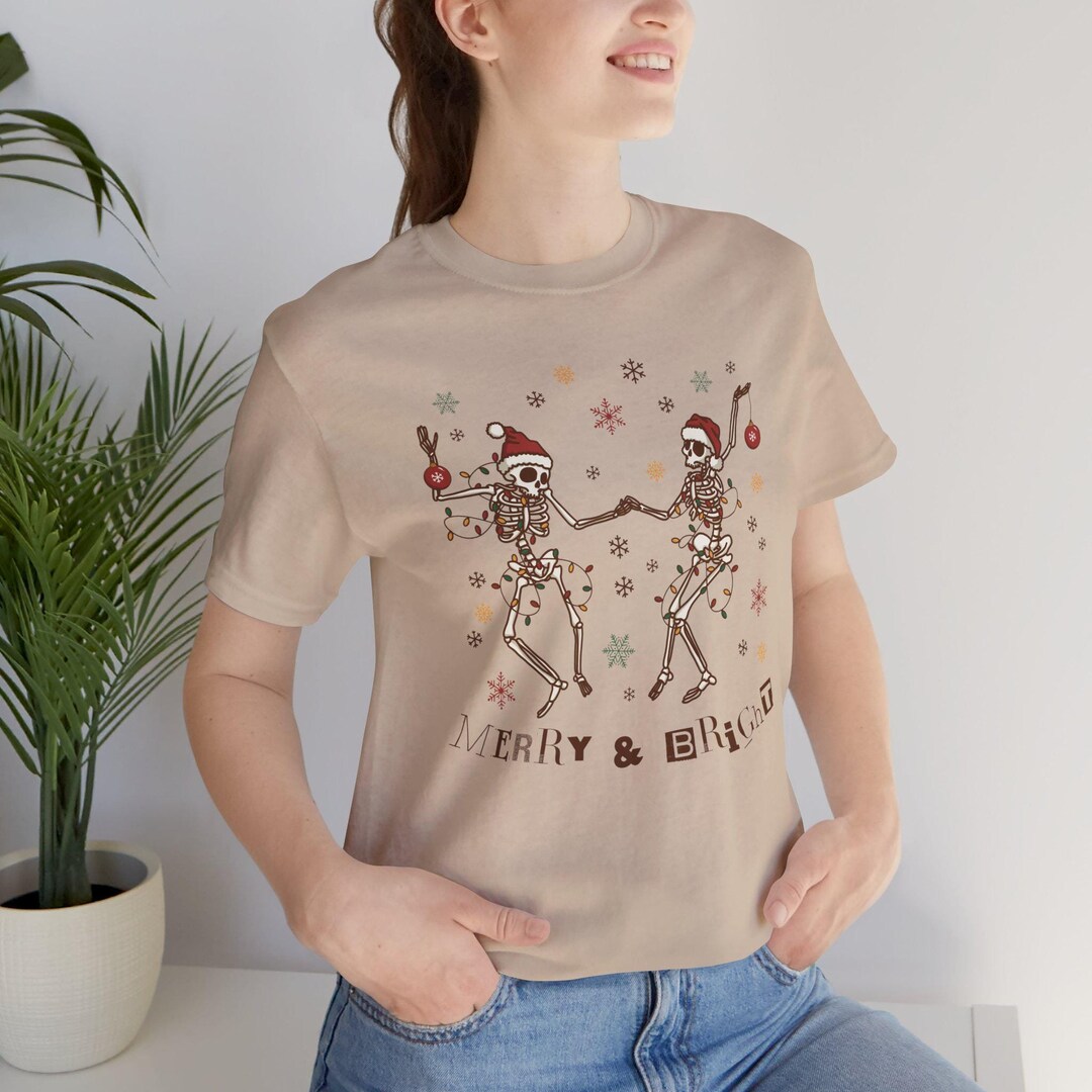 Christmas Skeleton Merry and Bright Holiday Shirt Emo Skeleton ...