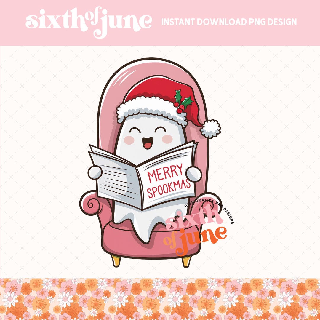 Cute Ghost Reading Newspaper PNG, Halloween Sublimation Design ...