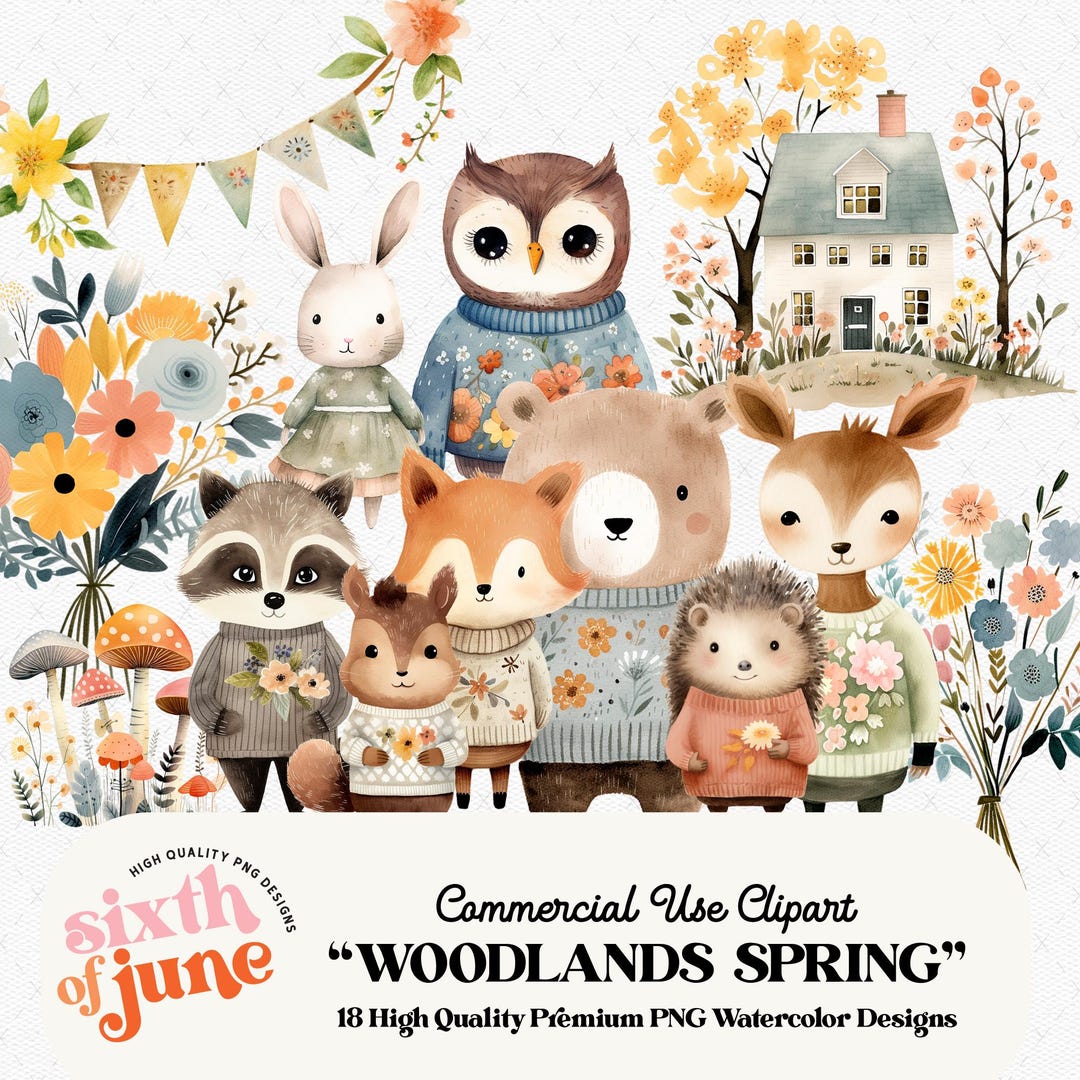 Spring Woodland Animal Clipart, Woodland Creatures Clipart, Cute Forest ...