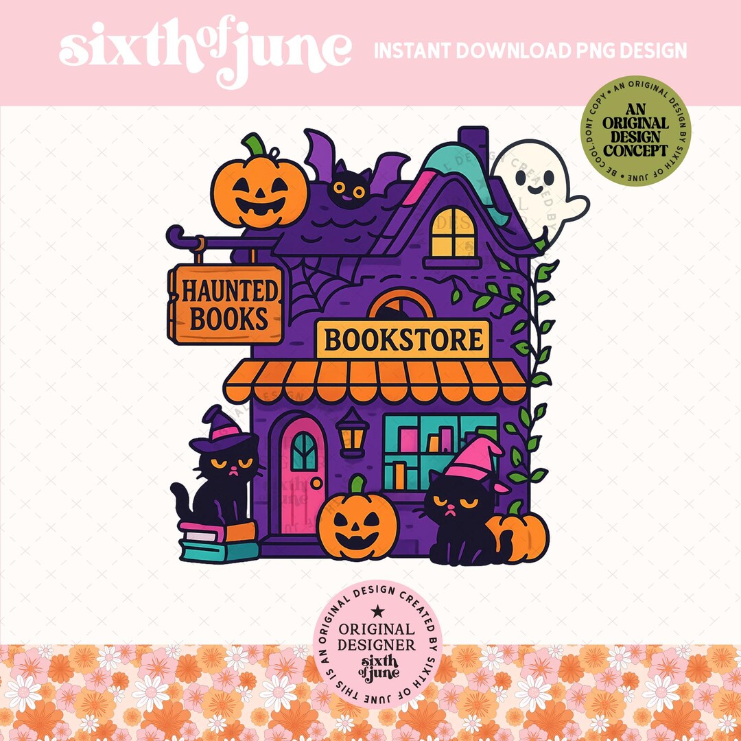 Haunted Bookstore PNG, Halloween Book Lover Clipart, Witchy Bookshop ...