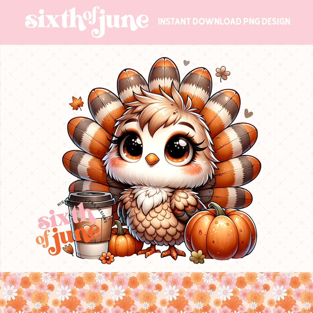 Cute Thanksgiving Turkey PNG, Cute Coffee Lovers Thanksgiving Clipart ...