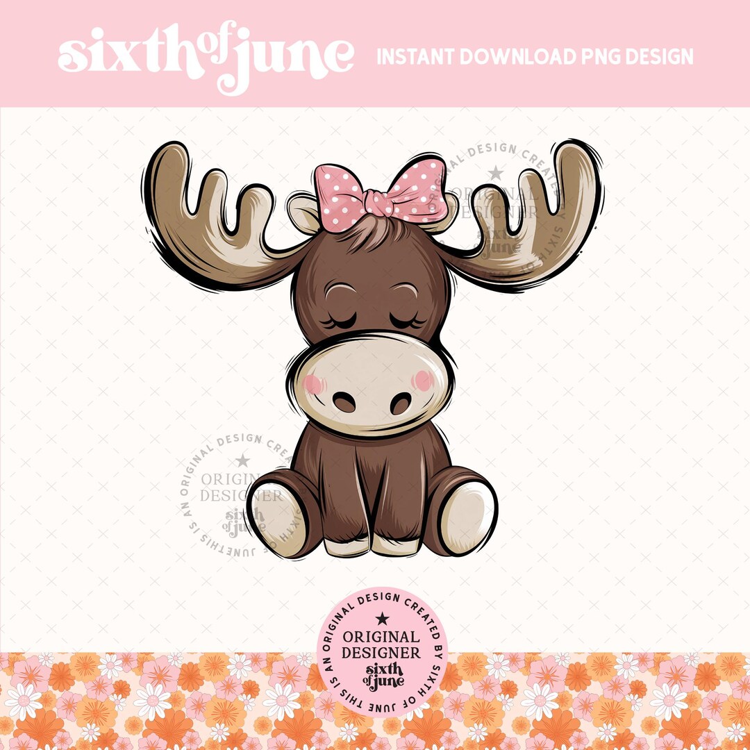Baby Moose PNG, Cute Girl Moose Clipart, Pink Bow Baby Shower ...