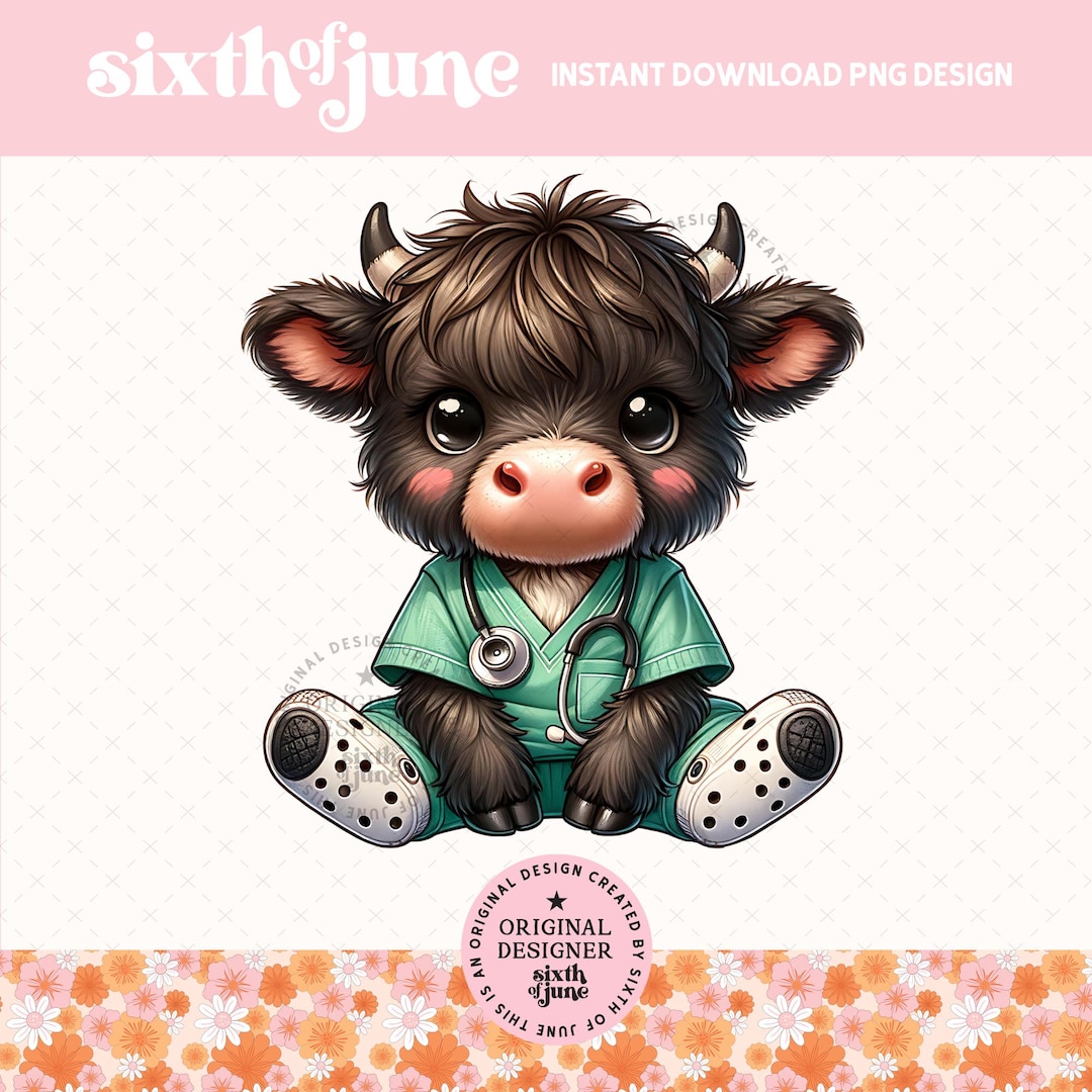 Nurse Highland Cow Png, Nurse Appreciation Clipart, Cute Highland Cow ...