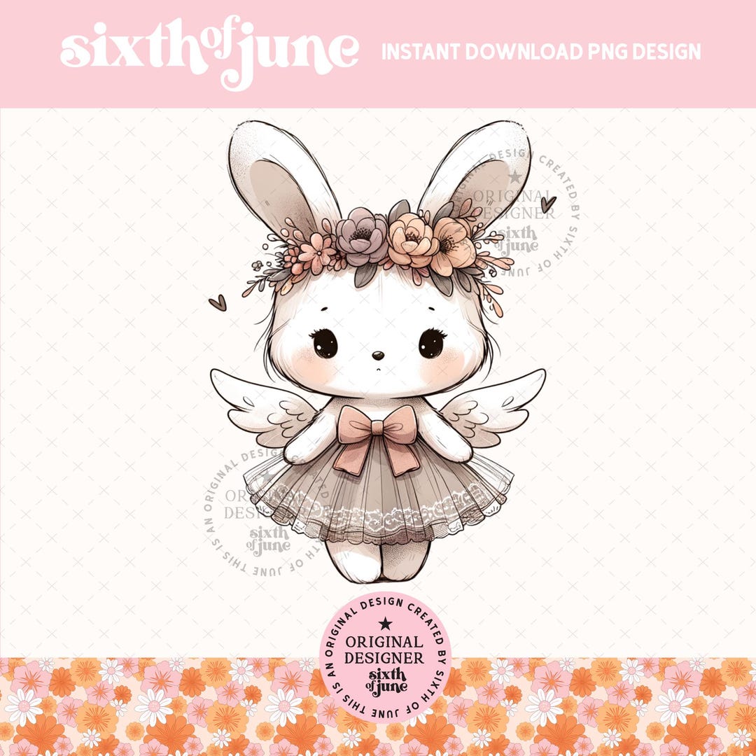 Cute Angel Bunny Sublimation Png Design, Trendy Adorable Baby Bunny ...