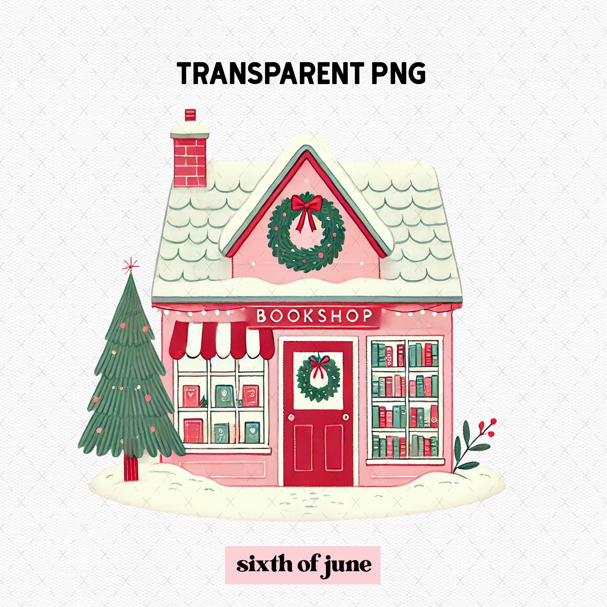 Seasonal Bookshop Clipart, Cozy Holiday Book Lover PNG, Christmas ...