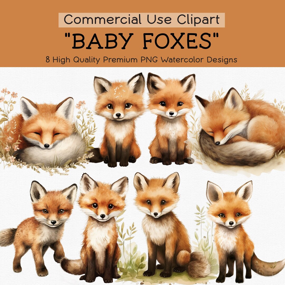 Watercolor Baby Fox Clipart Pack, Cute Woodland Animal Clipart, Nursery ...