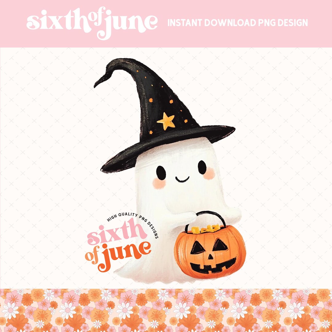 Cute Ghost With Witch Hat Halloween Sublimation PNG, Spooky Ghost ...