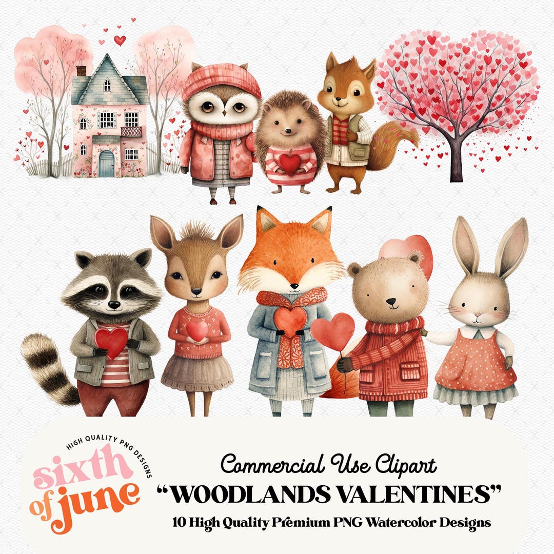 Cute Woodland Valentines Animals Clipart, Forest Friends Digital ...