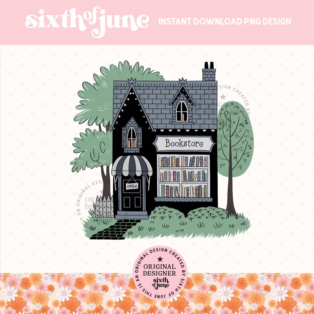 Gothic Bookshop Clipart, Trendy Cute Book Lover PNG Illustration ...