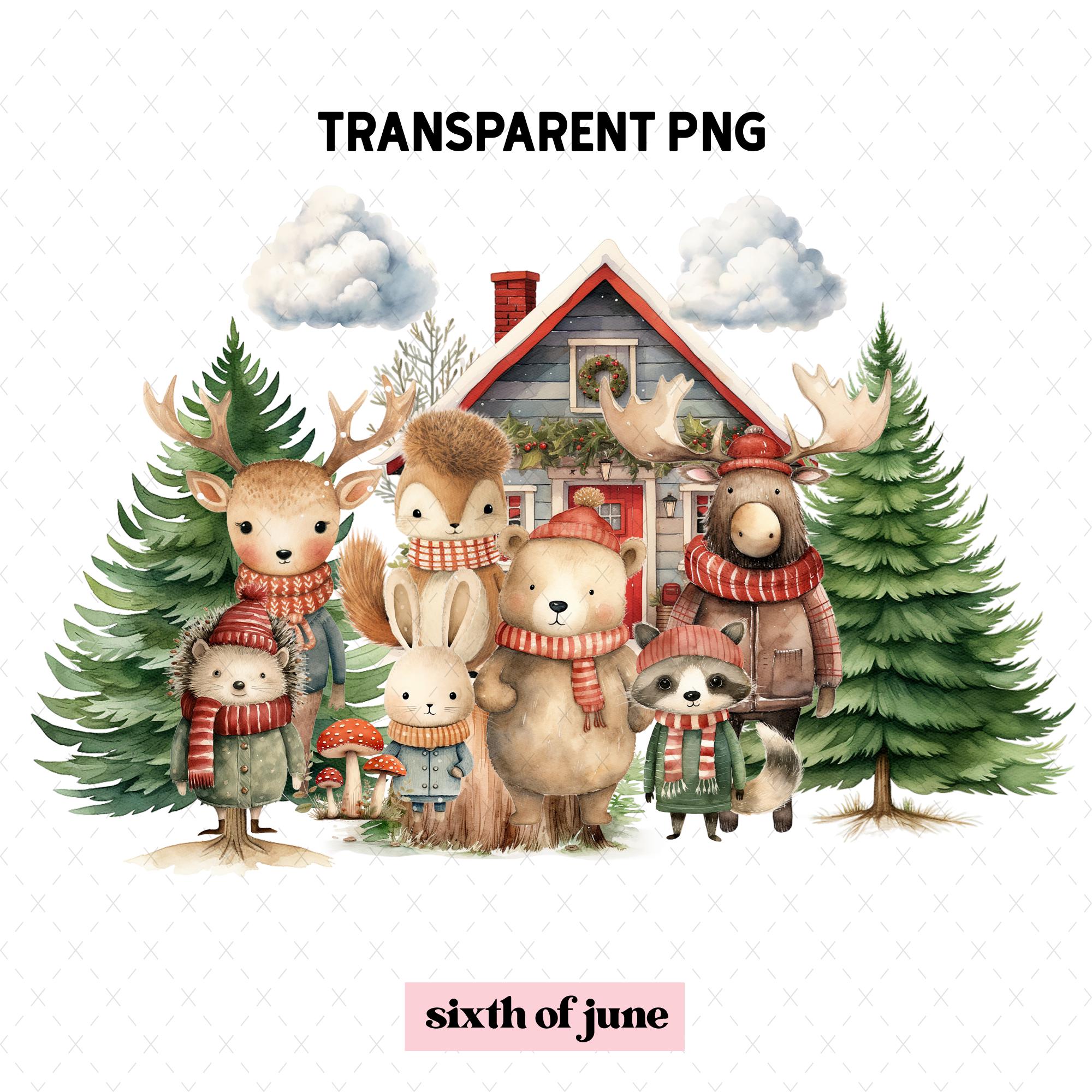 Woodland Animals Christmas Clipart Bundle, Winter Woodland Watercolor ...