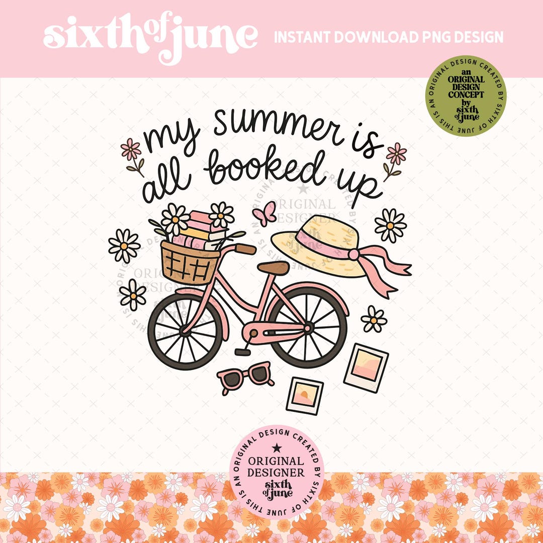 My Summer is All Booked up PNG, Summer Bike Book Lover Sublimation ...