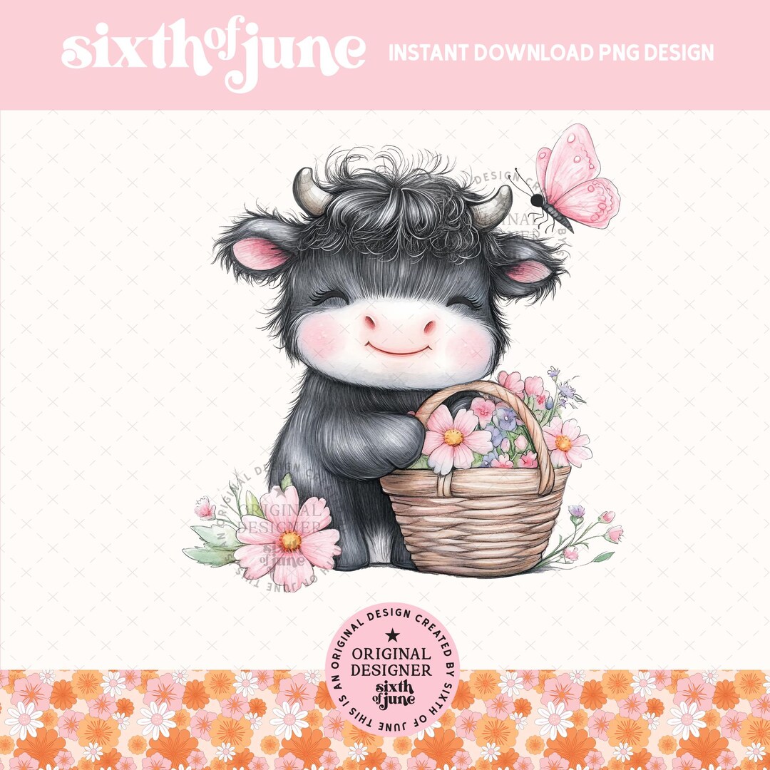 Cute Spring Highland Cow Png, Farm Spring Decor Sublimation Design ...