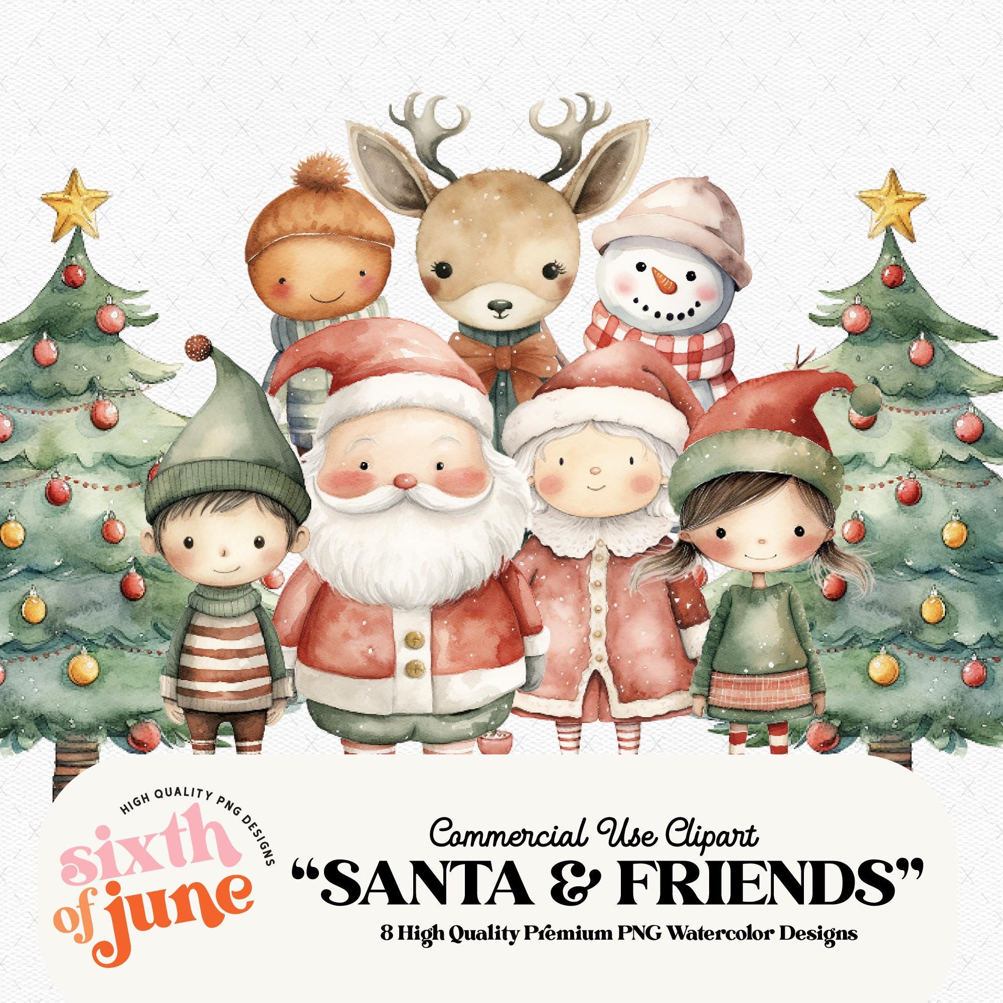 Santa & Friends Clipart Pack, Cute Santa Clause Clipart, Reindeer ...