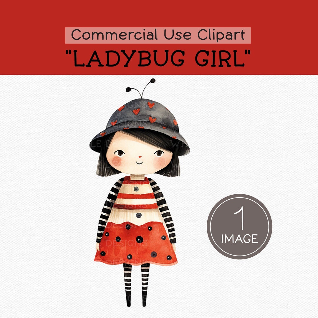 Cute Ladybug Girl Clipart SINGLE IMAGE for Commercial Use - Etsy Australia