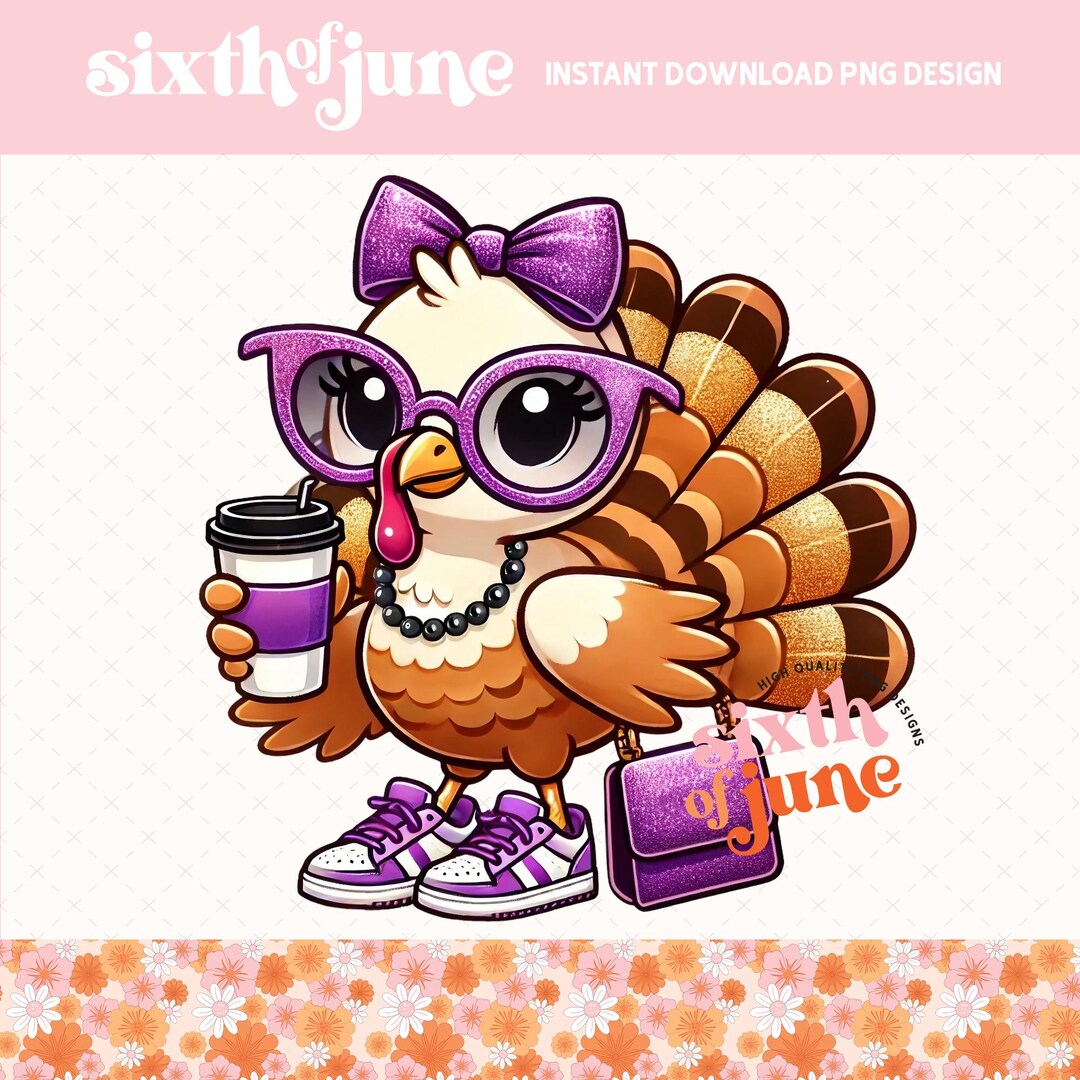 Cute Thanksgiving Turkey PNG, Turkey Wearing Glasses and Bow, Bougie ...