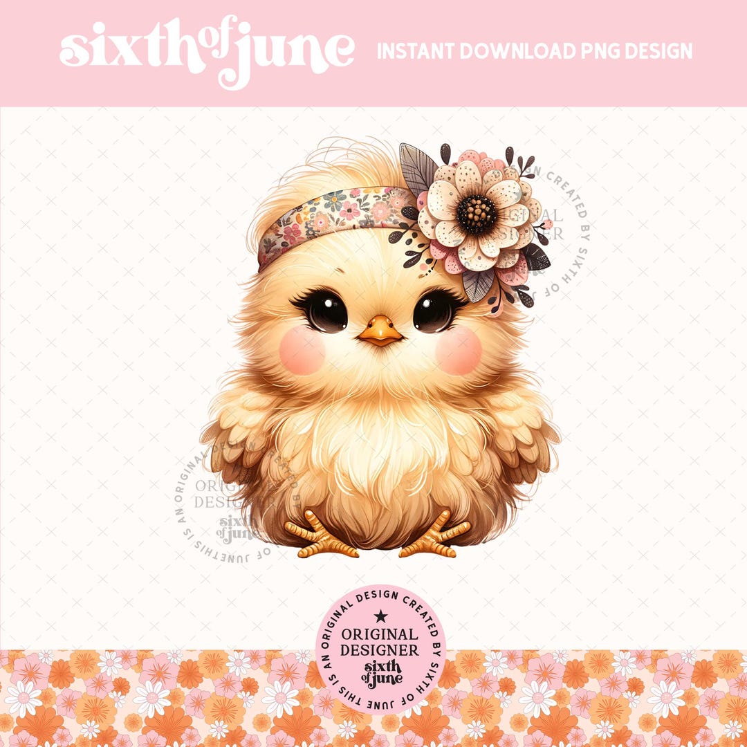 Cute Easter Baby Chick Clipart Png Design, Floral Print Bow, Farm ...