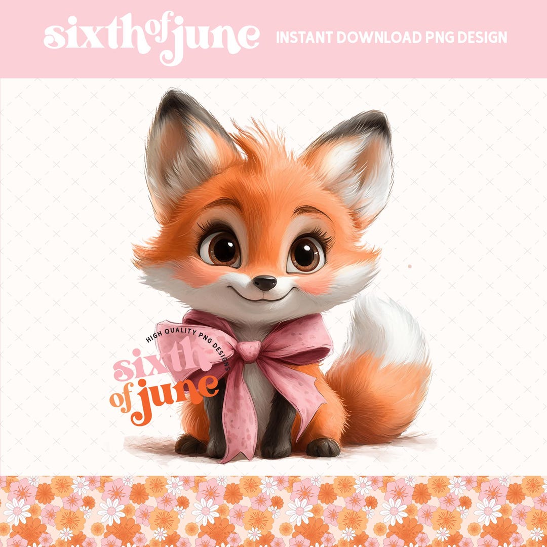 Adorable Fox With Pink Bow PNG, Cute Fox Sublimation Design, Kawaii Fox ...