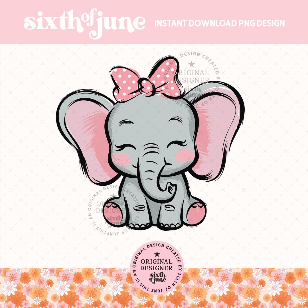 Baby Elephant PNG, Cute Girl Elephant Clipart, Pink Bow Baby Shower ...