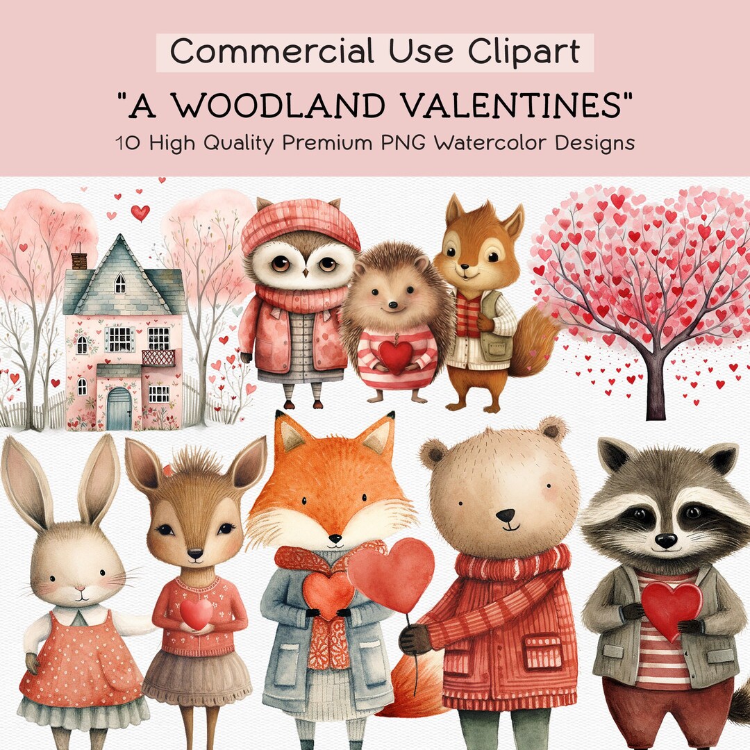 Cute Woodland Valentines Animals Clipart, Forest Friends Digital ...