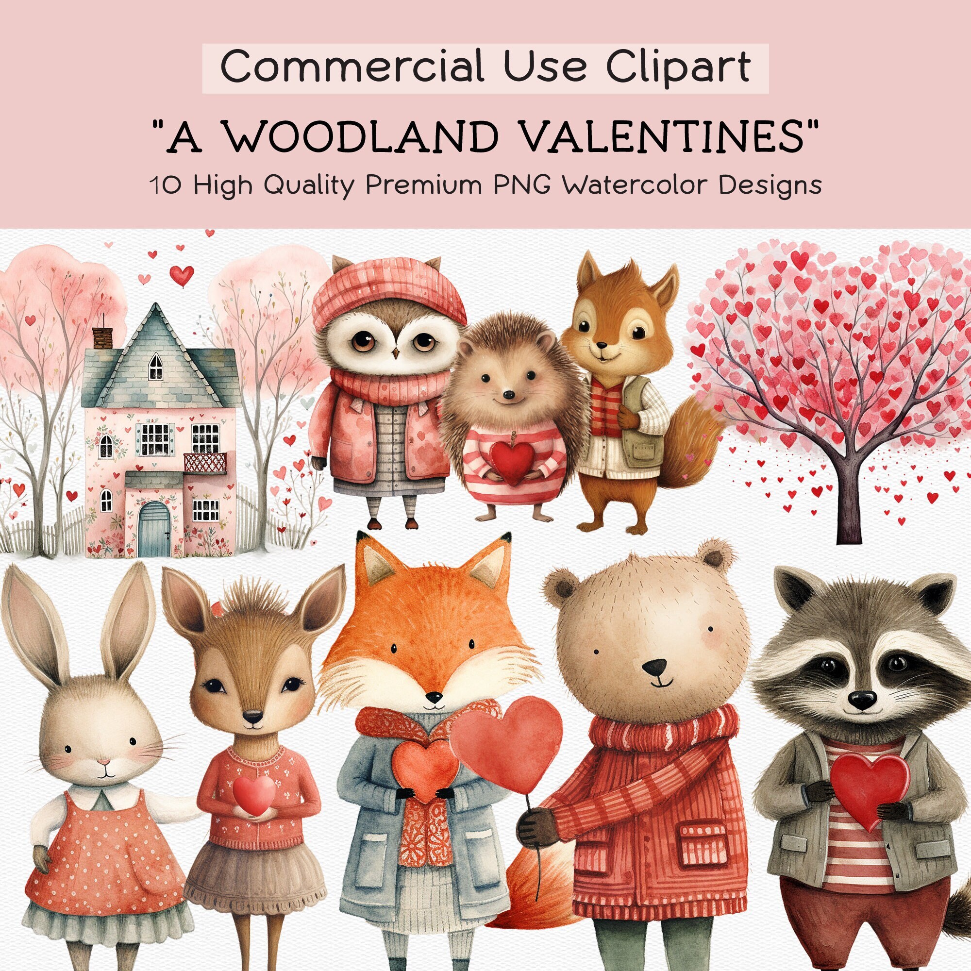 Cute Woodland Valentines Animals Clipart, Forest Friends Digital ...