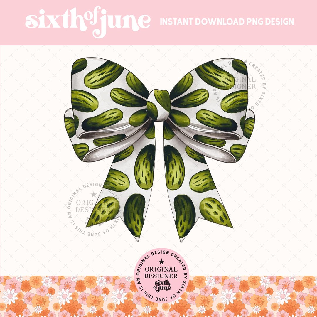 Pickle Pattern Bow Png, Cute Pickle Png, Green Coquette Bow Design Png ...