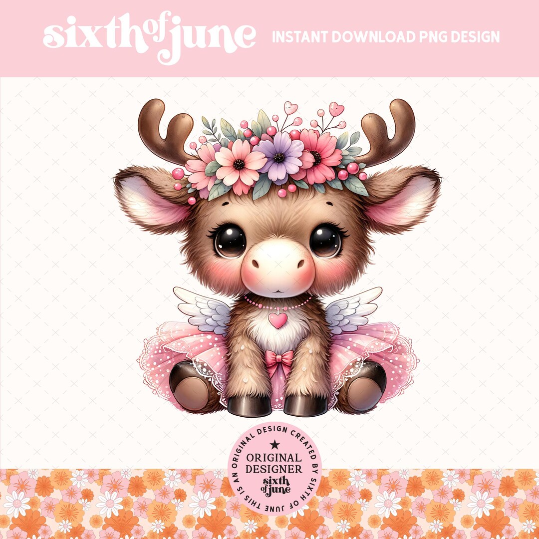 Cute Angel Moose Sublimation Design, Trendy Adorable Baby Moose ...