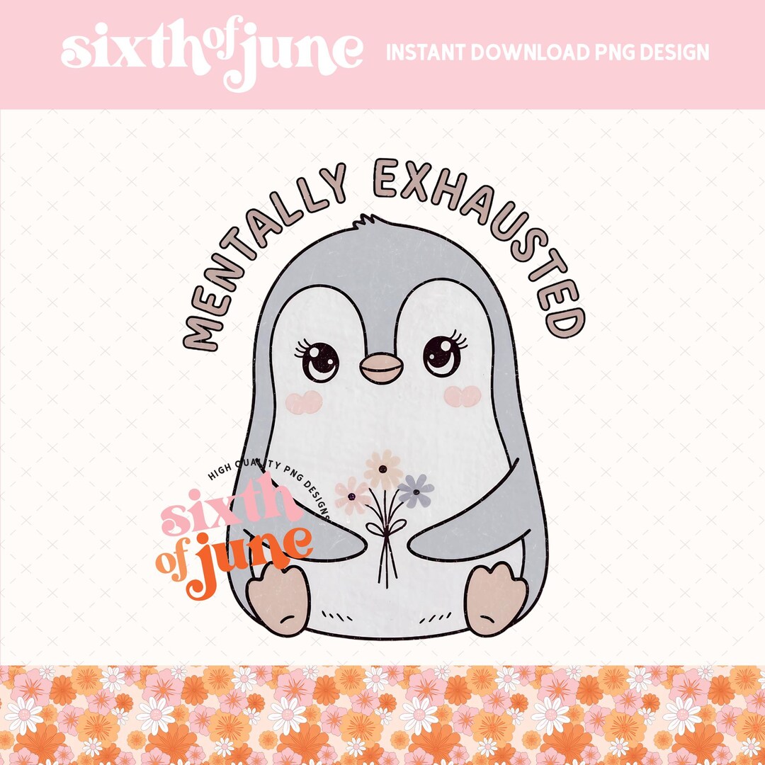 Mentally Exhausted Penguin PNG, Trendy Retro Vintage Y2k Cute Animal ...