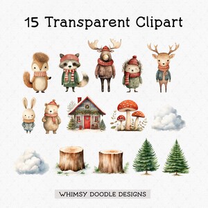Woodland Animals Christmas Clipart Bundle, Winter Woodland Watercolor ...