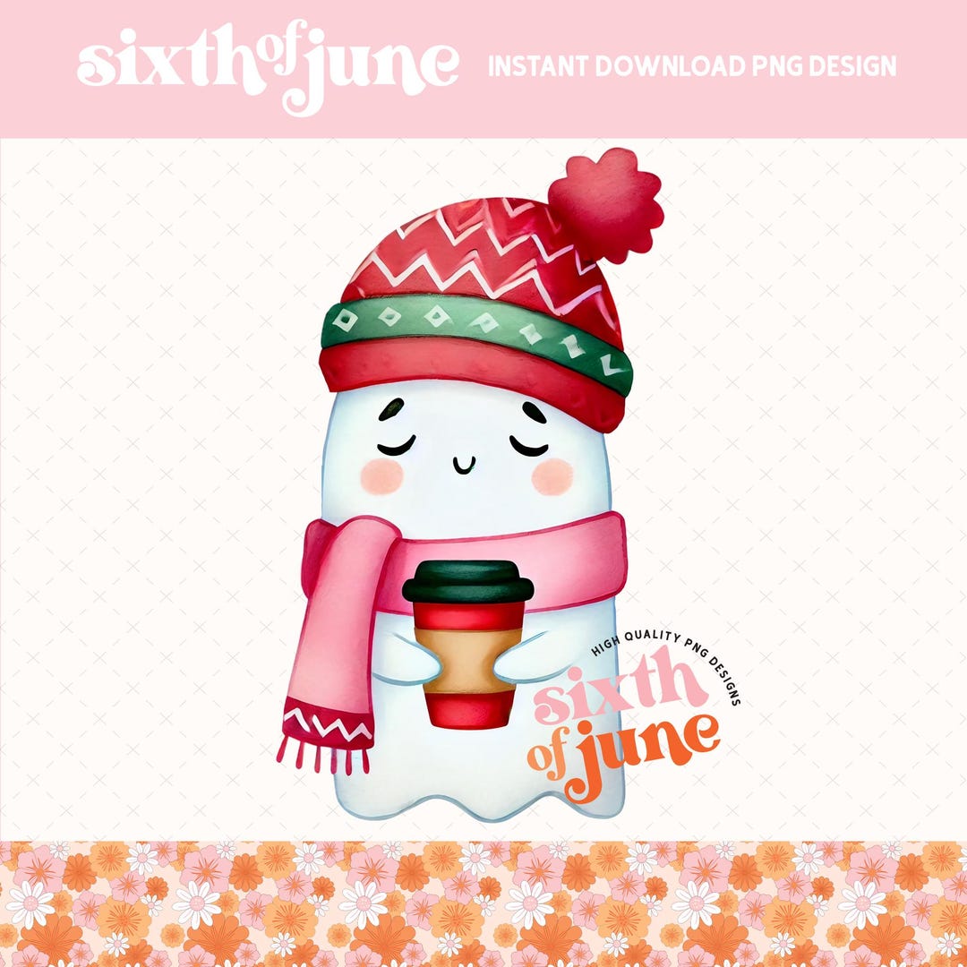 Cute Ghost Holding Coffee PNG, Christmas Ghost Sublimation Design ...