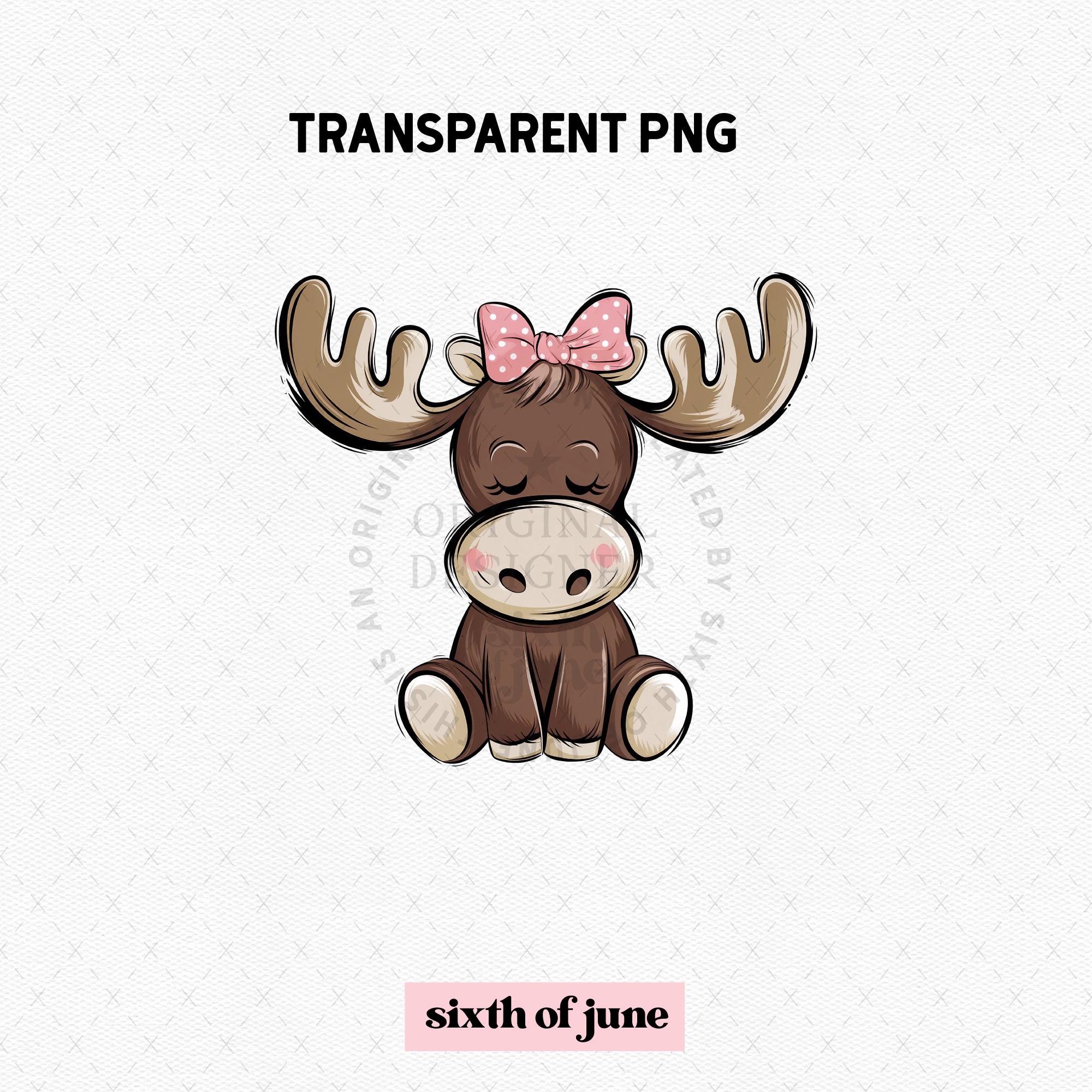 Baby Moose PNG, Cute Girl Moose Clipart, Pink Bow Baby Shower ...