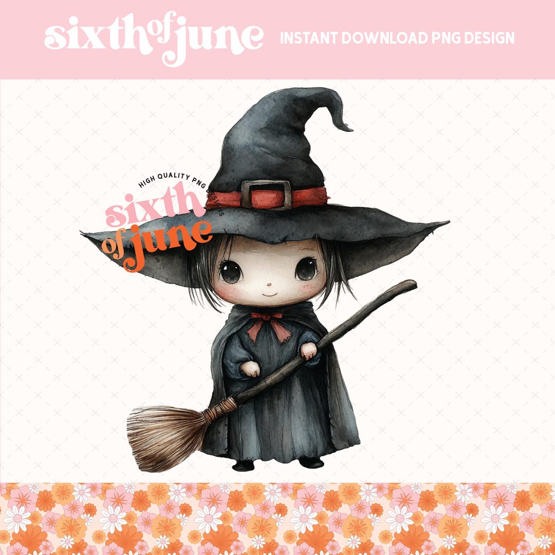 Cute Halloween Witch Art PNG, Adorable Witch Clipart, Kids Witch ...