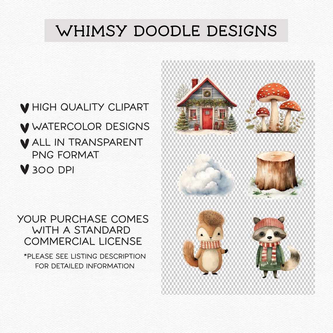 Woodland Animals Christmas Clipart Bundle, Winter Woodland Watercolor ...