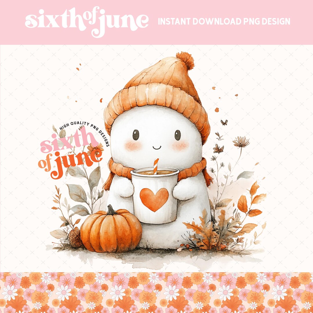 Cute Ghost Png, Halloween Png, Coffee Png, Autumn Ghost Clipart, Cozy ...