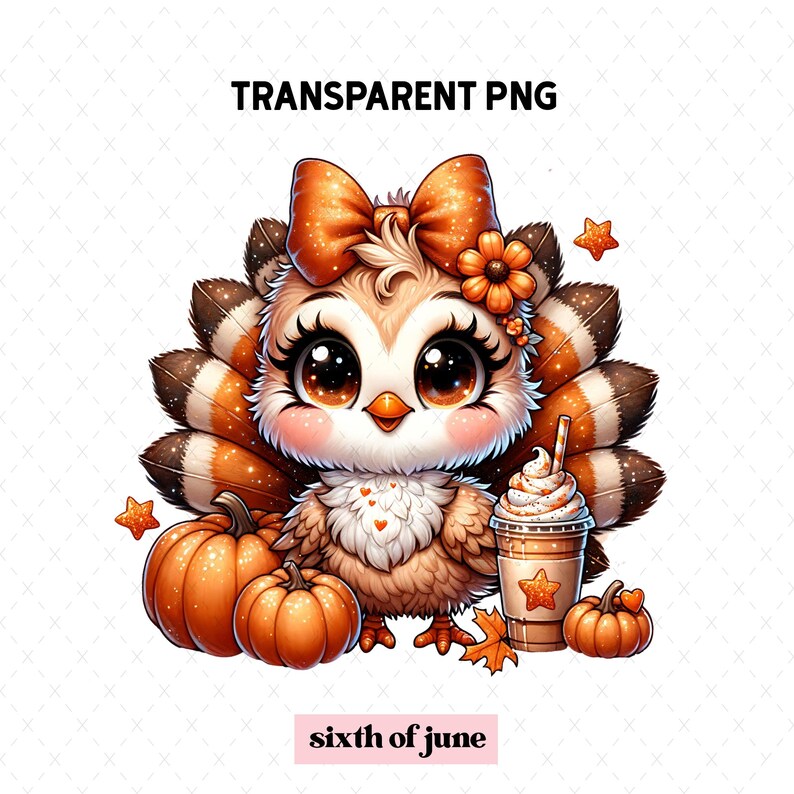 Adorable Thanksgiving Turkey PNG, Cute Coffee Lovers Thanksgiving ...