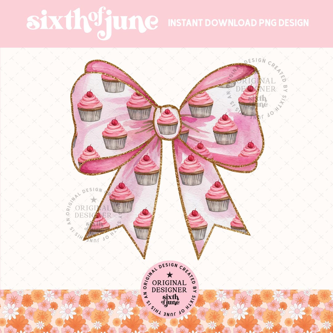 Cute Pink Cupcake Pattern Coquette Bow PNG Sublimation, Cupcake Lover ...